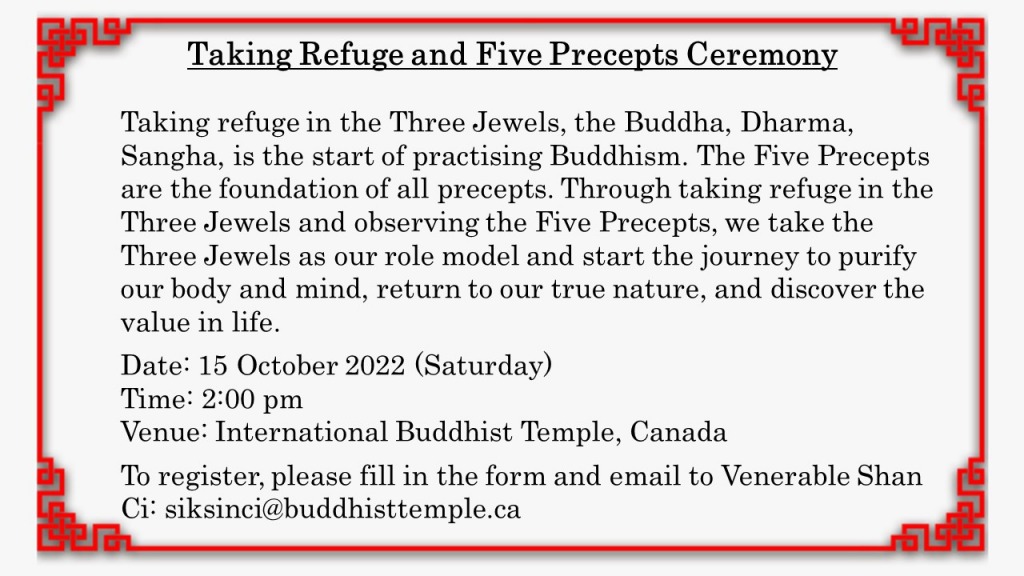 Taking Refuge and Five Precepts Ceremony - International Buddhist ...